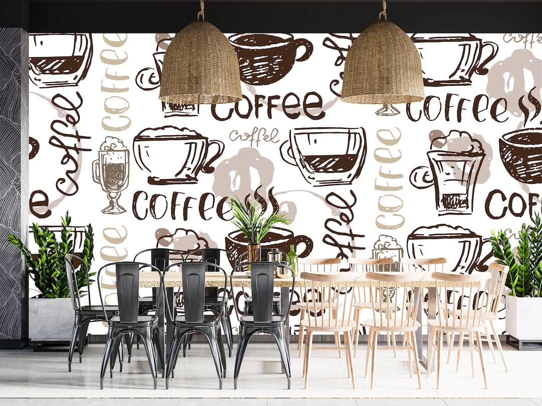 Cafe Wallpaper, Cafe Shop Peel and Stick Wall Mural, Style Coffee Shop ...