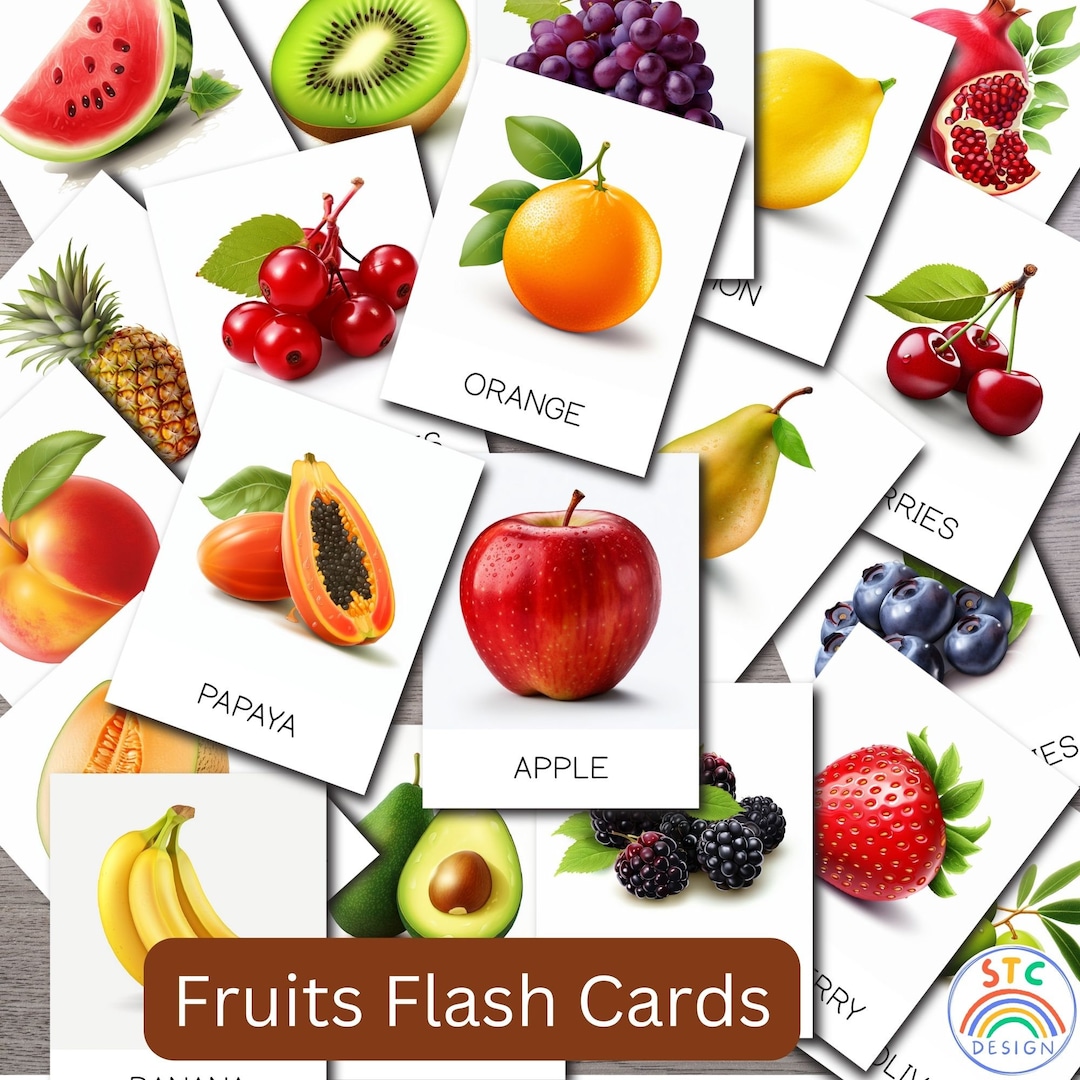 Fruits Vocabulary Flash Cards,set of 22,toddlers & Pre-school Cards ...
