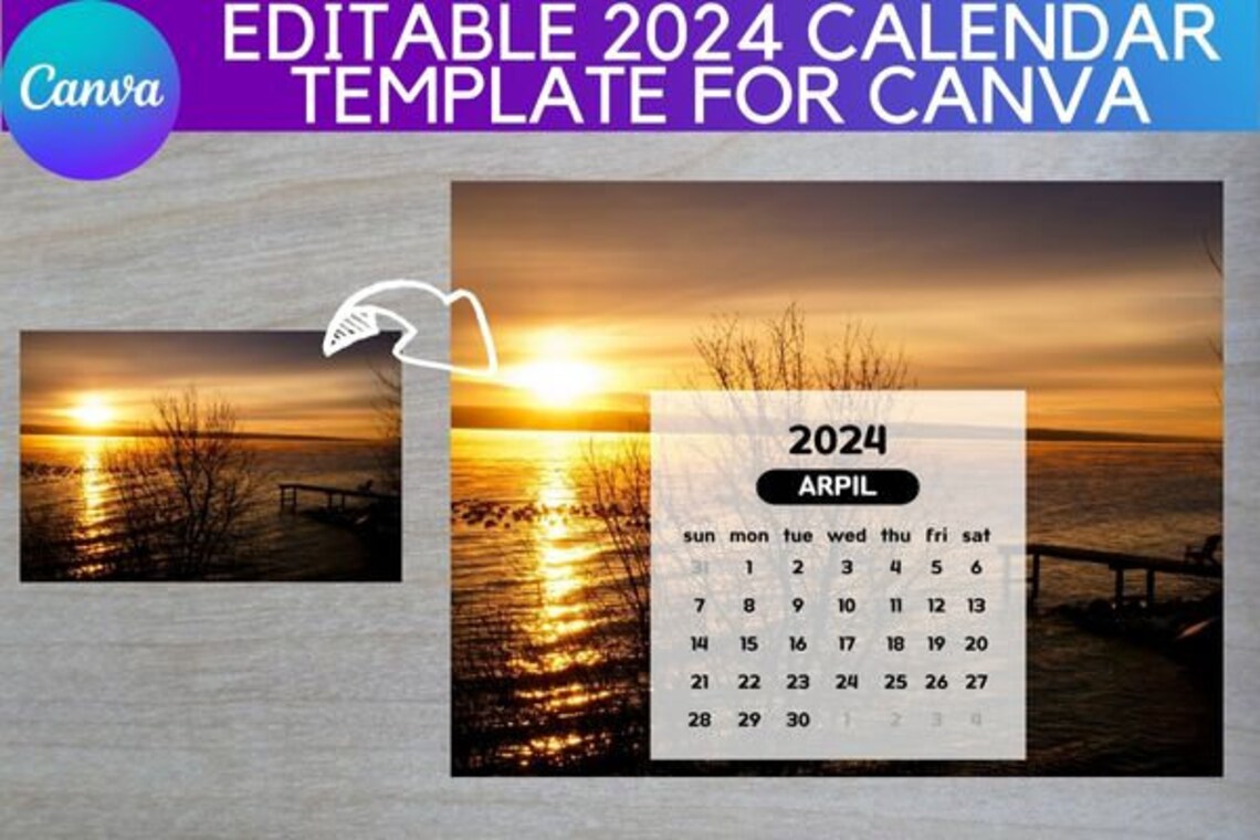 2024 Calendar Canva Frame Template,canva Calendar Mockup,fully Editable ...