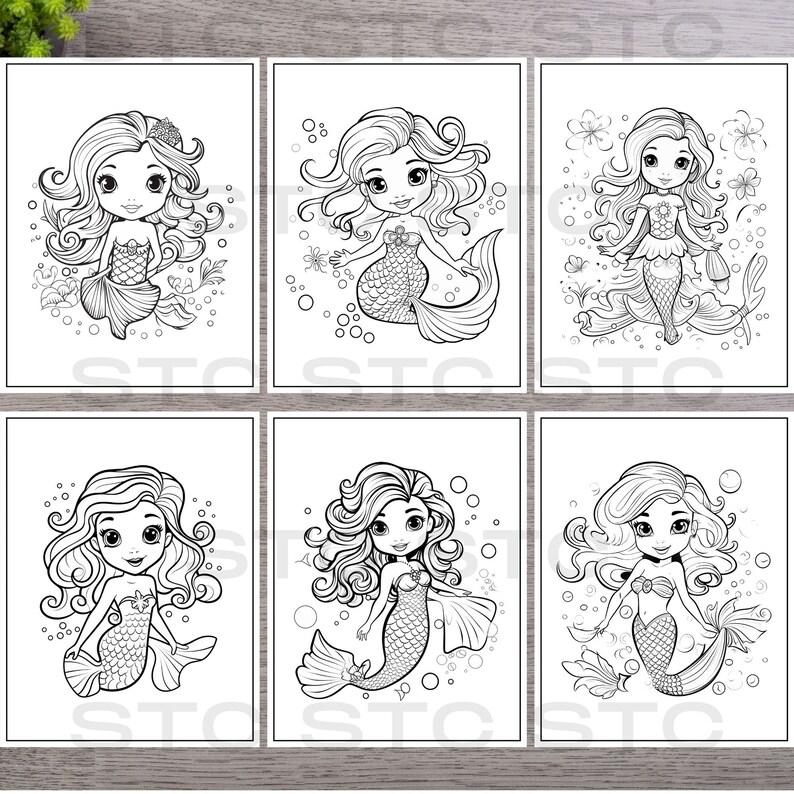 Cute Mermaid Coloring Pages for Kids,set of 24,toddlers & Pre-school ...