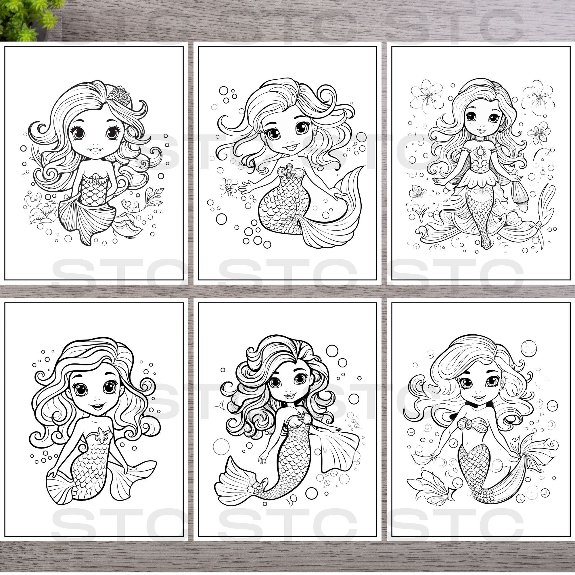 Cute Mermaid Coloring Pages for Kids,set of 24,toddlers & Pre-school ...