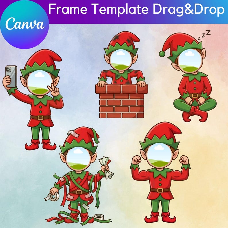 Elf Photo Face Canva Frame, Christmas DIY Face Cutout, Holiday Drag and ...