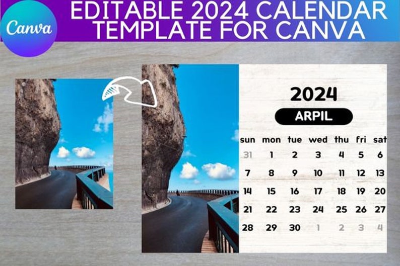 2024 Calendar Canva Frame Template,canva Calendar Mockup,fully Editable ...