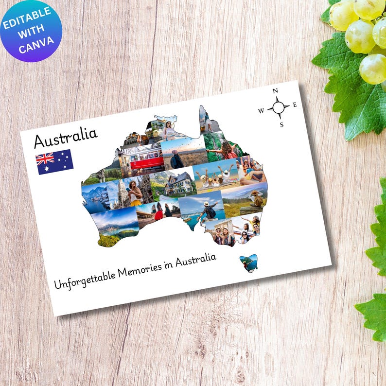 Australia Map Photo Collage Template: Travel Keepsake (digital Download ...