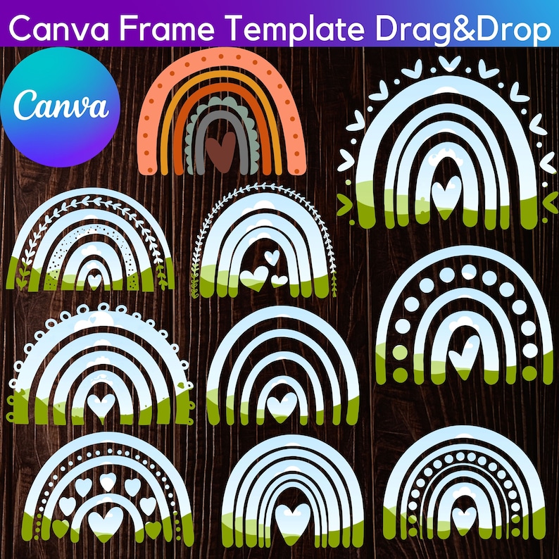Rainbow Canva Frame Template Bundle,editable Rainbow,boho Rainbow ...