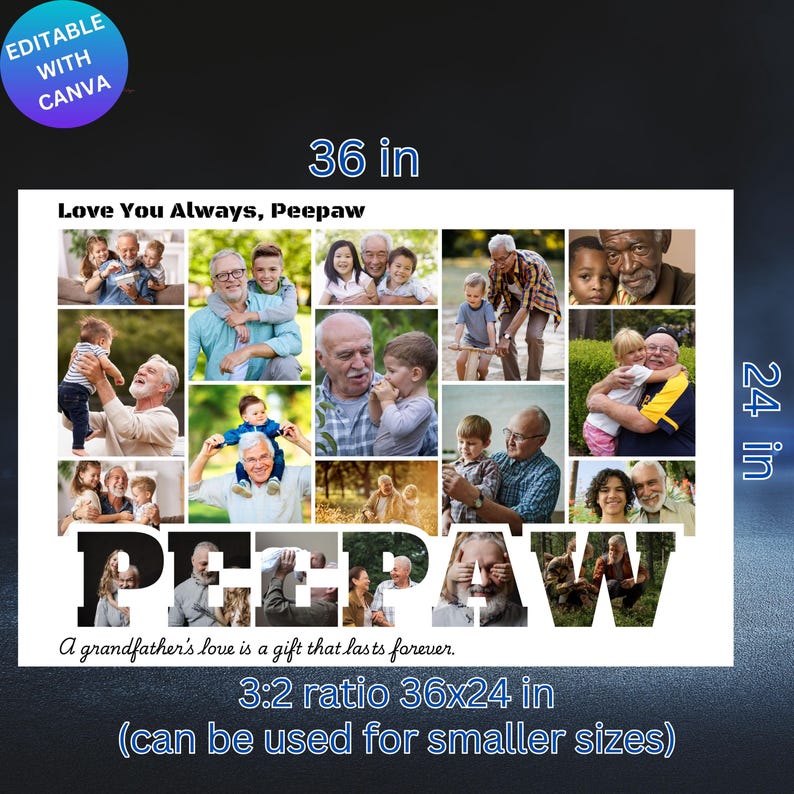 Peepaw Photo Collage Template, Grandfather Gift (digital Download) - Etsy
