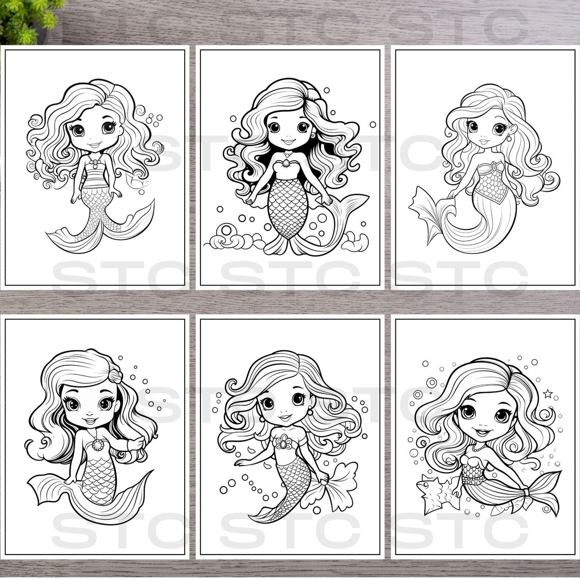 Cute Mermaid Coloring Pages for Kids,set of 24,toddlers & Pre-school ...