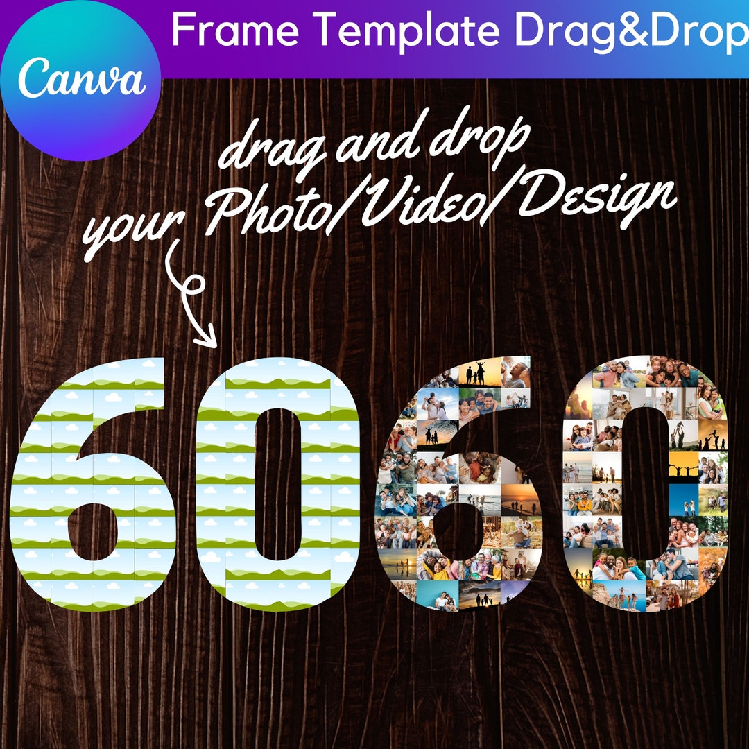 60 Sixty Number Collage Canva Frame Template,editable Canva for a Numbered,easy Drag and Drop ...