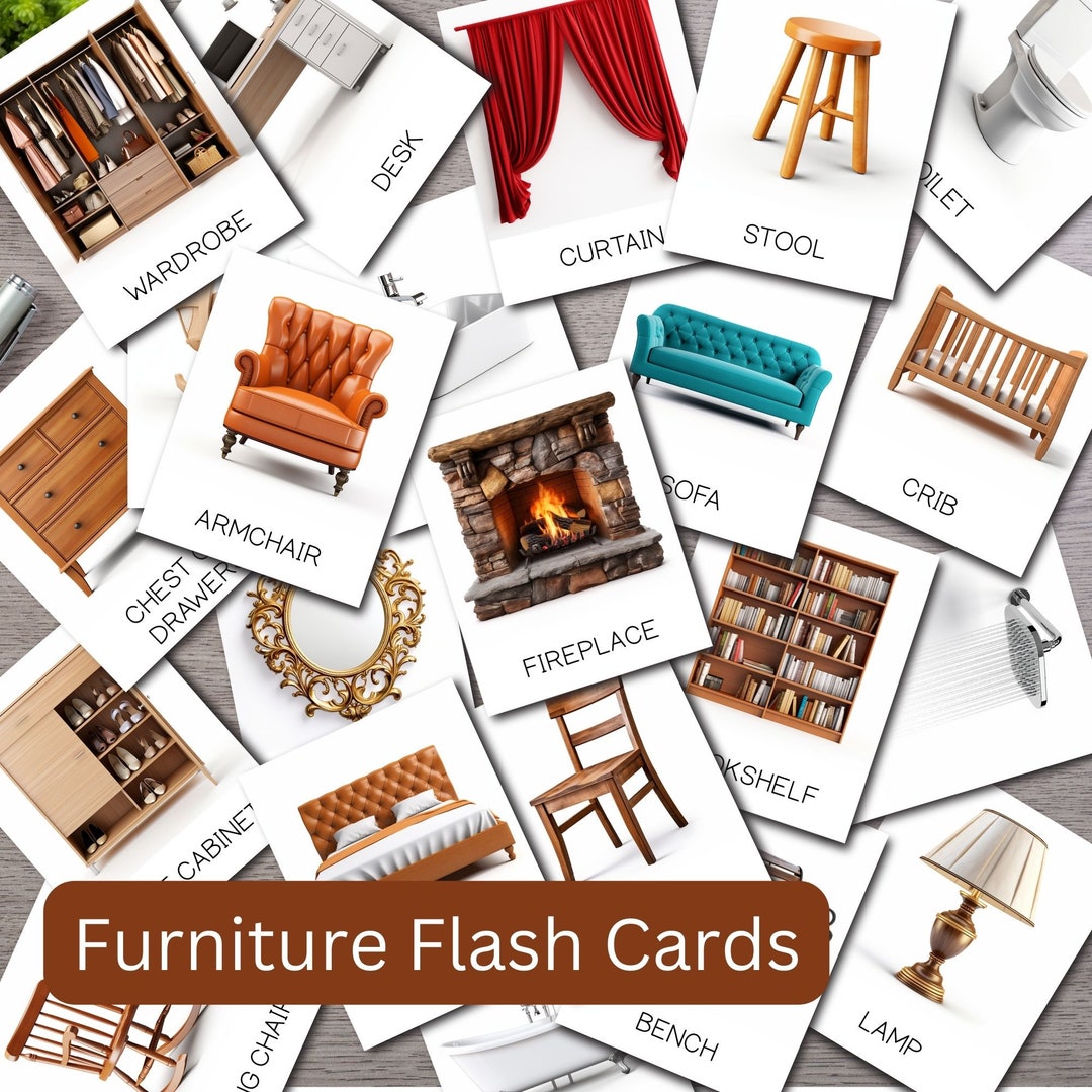 Furniture Flash Cards for Kids,set of 22,toddlers & Pre-school Cards ...