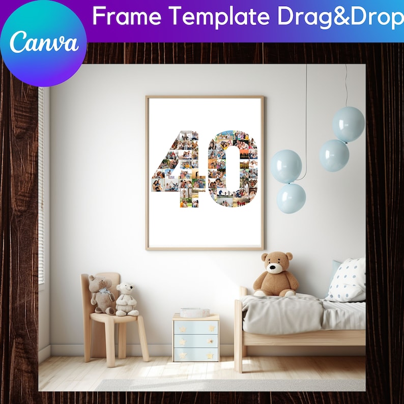 40 Forty Number Collage Canva Frame Template,editable Canva for a ...
