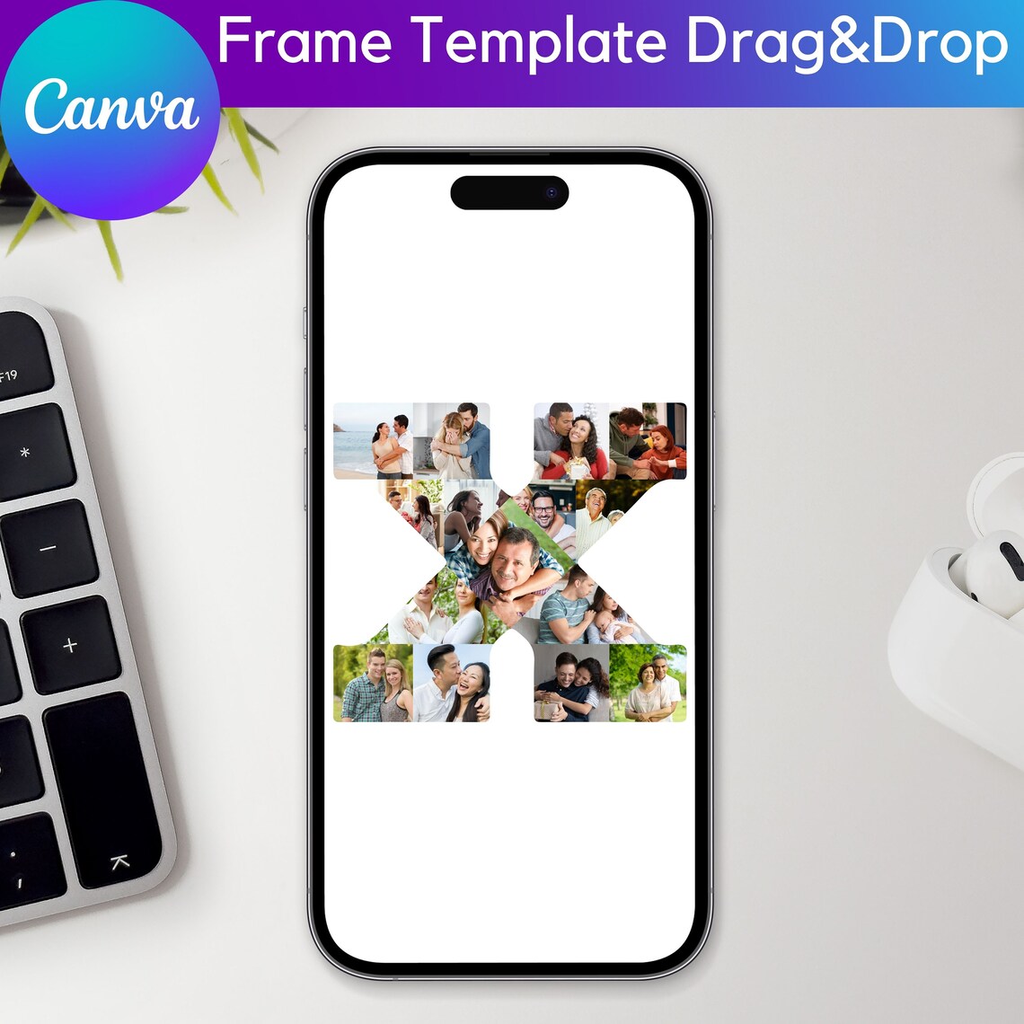 Letter X Photo Collage Canva Frame Template (digital Download) - Etsy