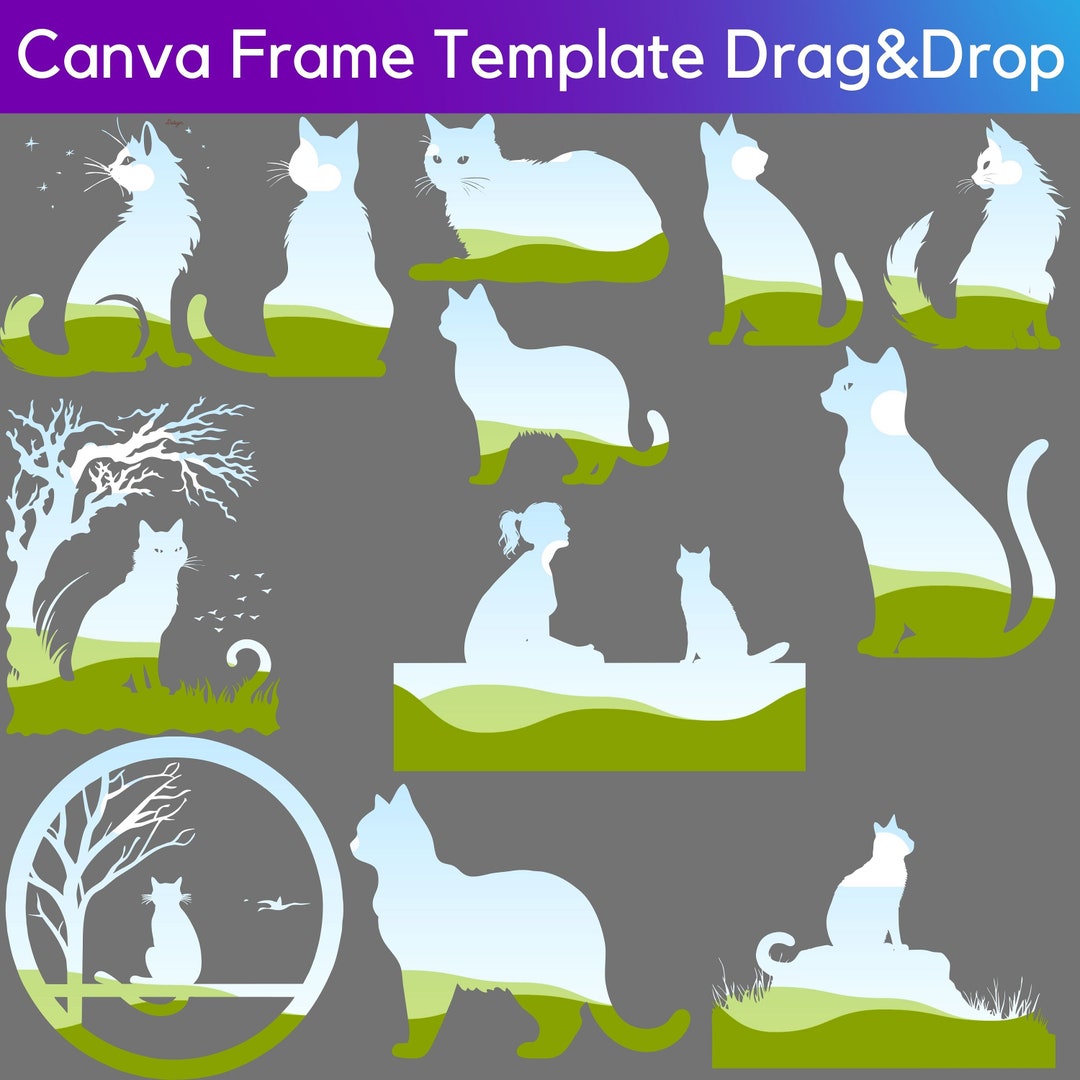 12 Cute Cat Canva Frame Template Bundle,cat Lover Design,pets Canva ...