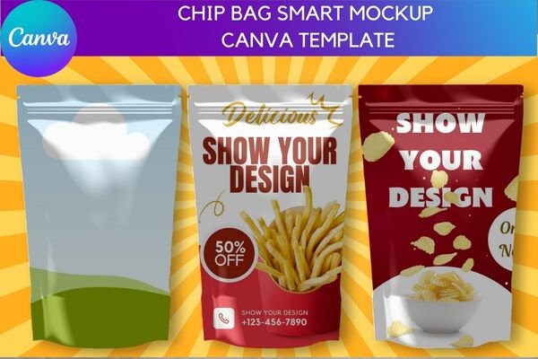 Chip Bag Smart Mock Up,editable Canva Mockup,drag and Drop Templates ...
