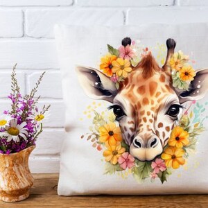 Cute Baby Giraffe Flower Clipart,giraffe Watercolor Png,baby Animal ...