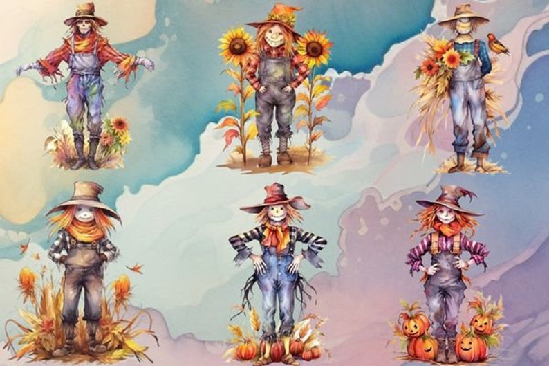 Halloween Scarecrow Clipart,spooky Halloween Watercolor Png,autumn Png ...