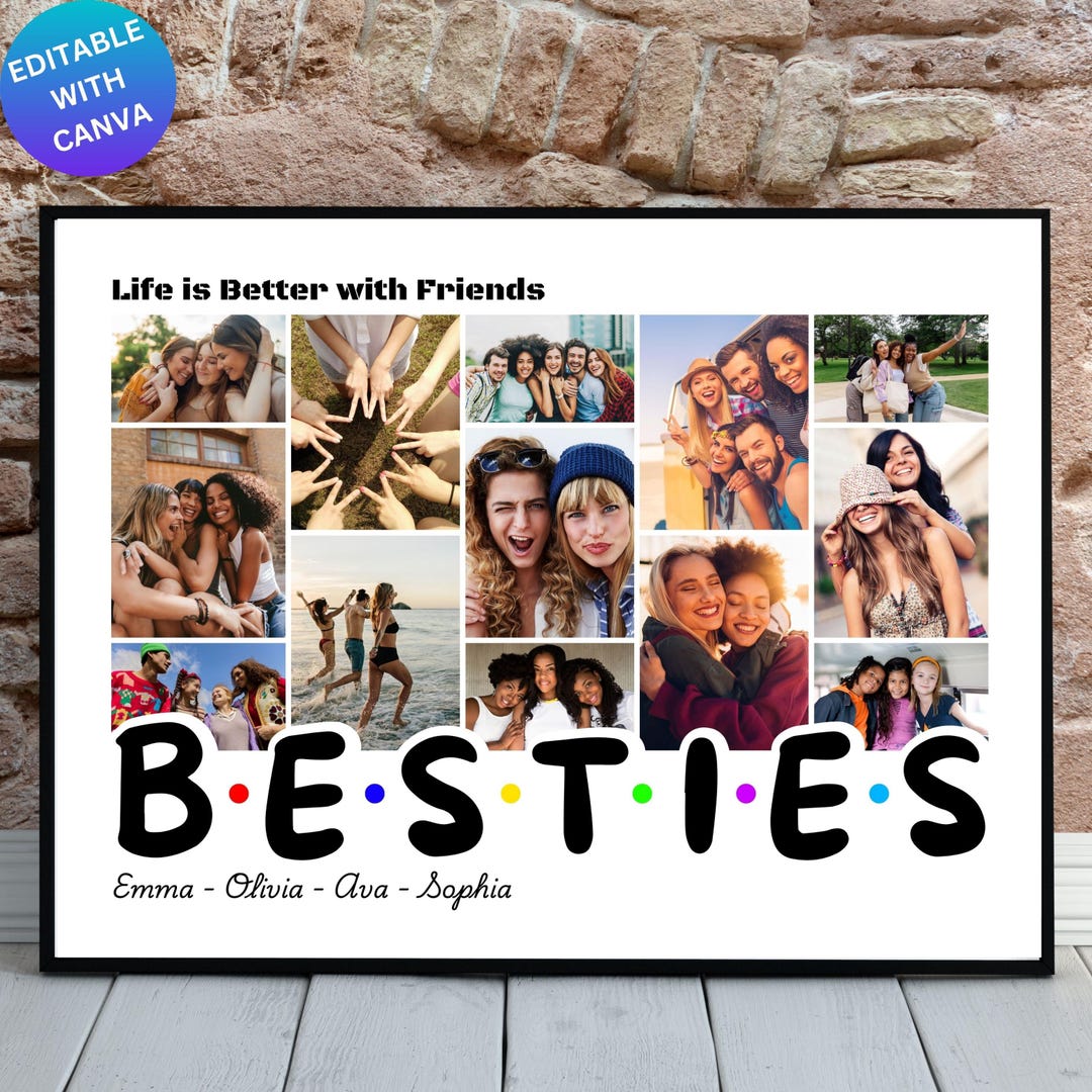 Besties Photo Collage Canva Template, Friendship Wall Art (digital ...