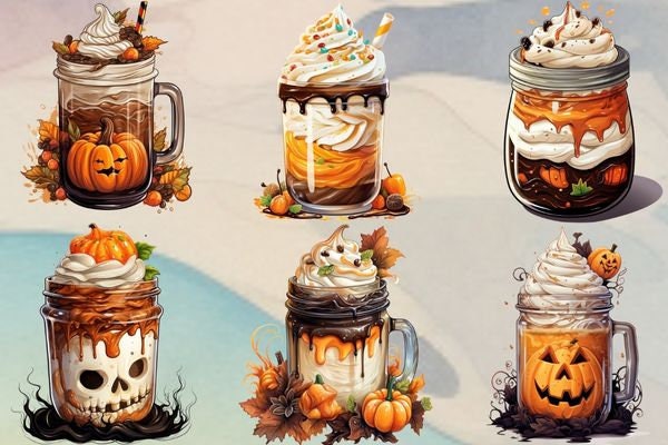 Funny Halloween Fall Coffee Cup Watercolor PNG Sublimation Design ...