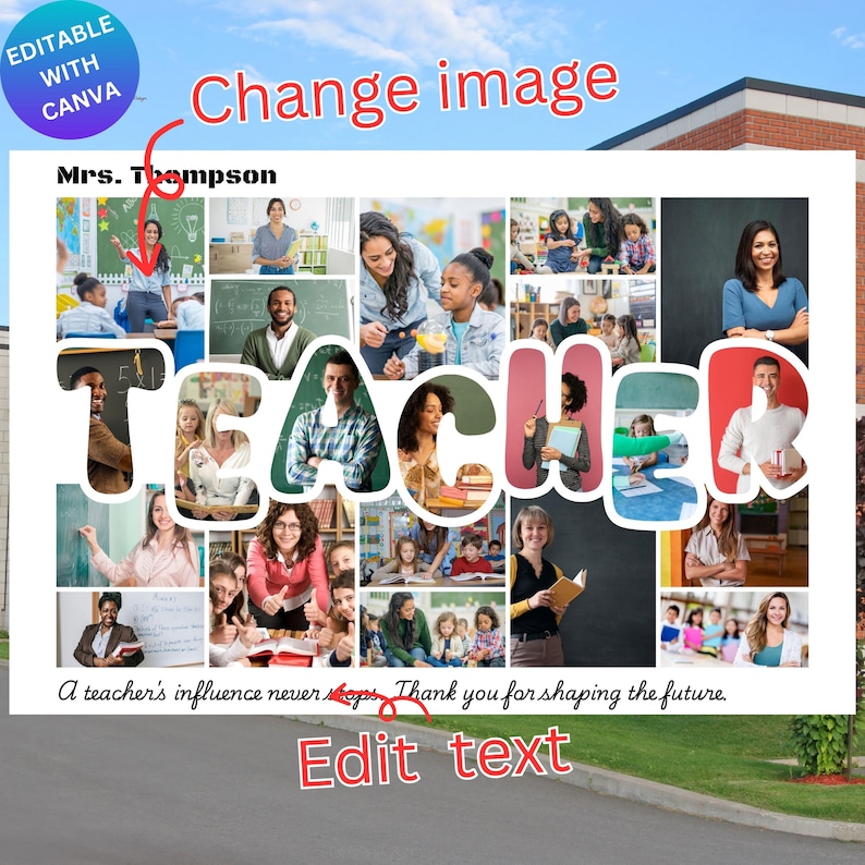 Teacher Photo Collage Canva Frame: Personalized End of Year Gift ...