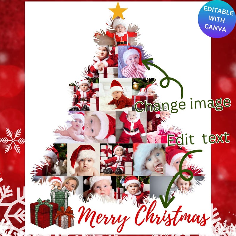 Christmas Tree Photo Collage Template: Holiday Keepsake (digital ...