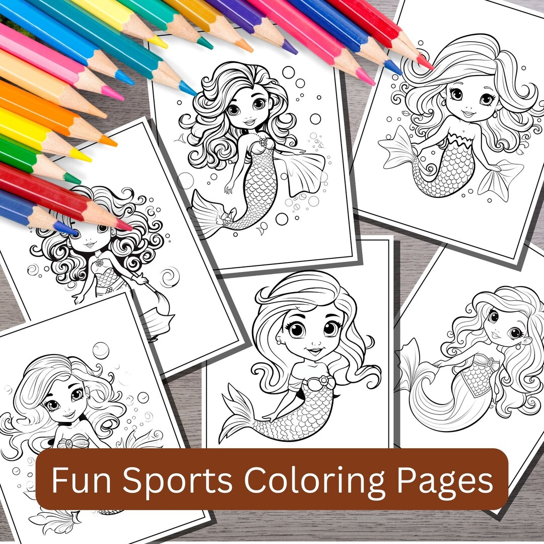 Cute Mermaid Coloring Pages for Kids,set of 24,toddlers & Pre-school ...