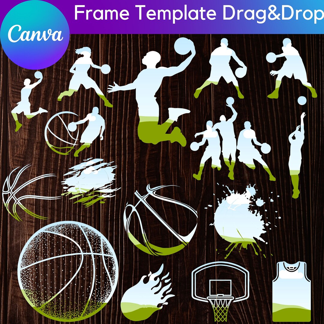 Basketball Canva Frame Template Bundle: Drag & Drop Design (digital ...