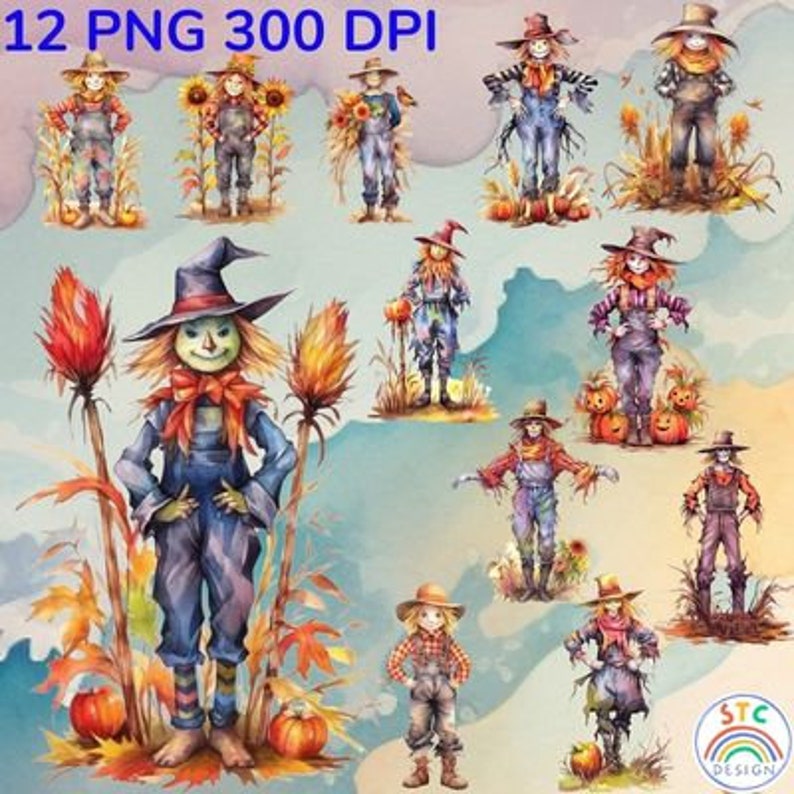Halloween Scarecrow Clipart,spooky Halloween Watercolor Png,autumn Png ...