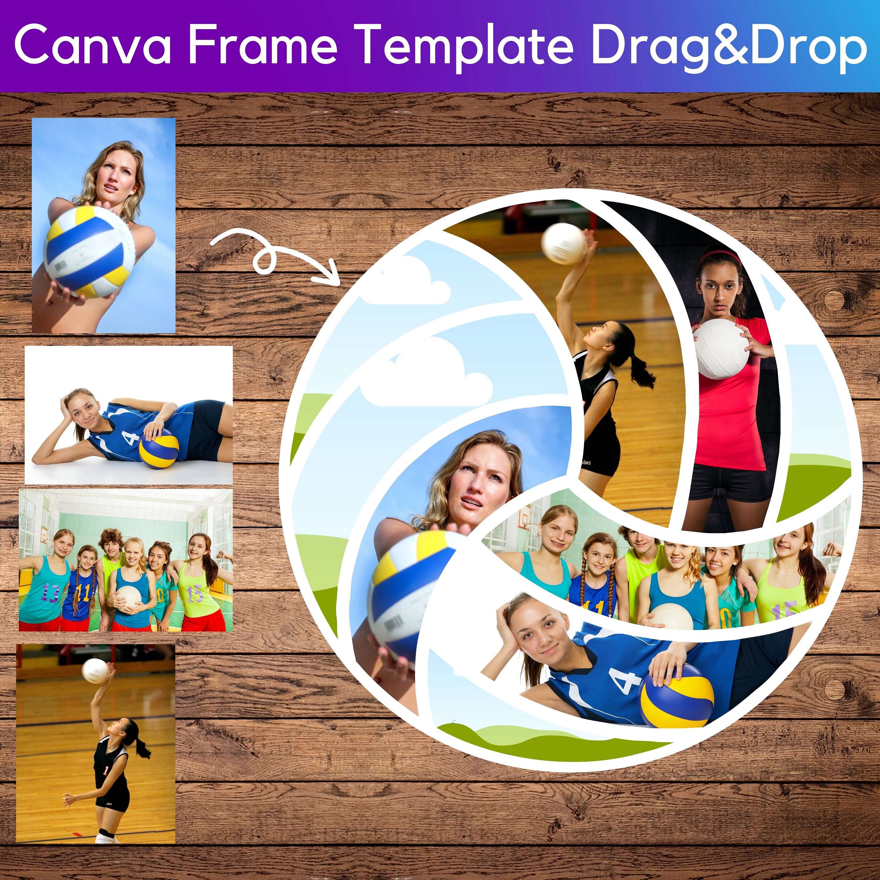Volleyball Photo Collage Canva Frame Template: Drag & Drop (digital ...