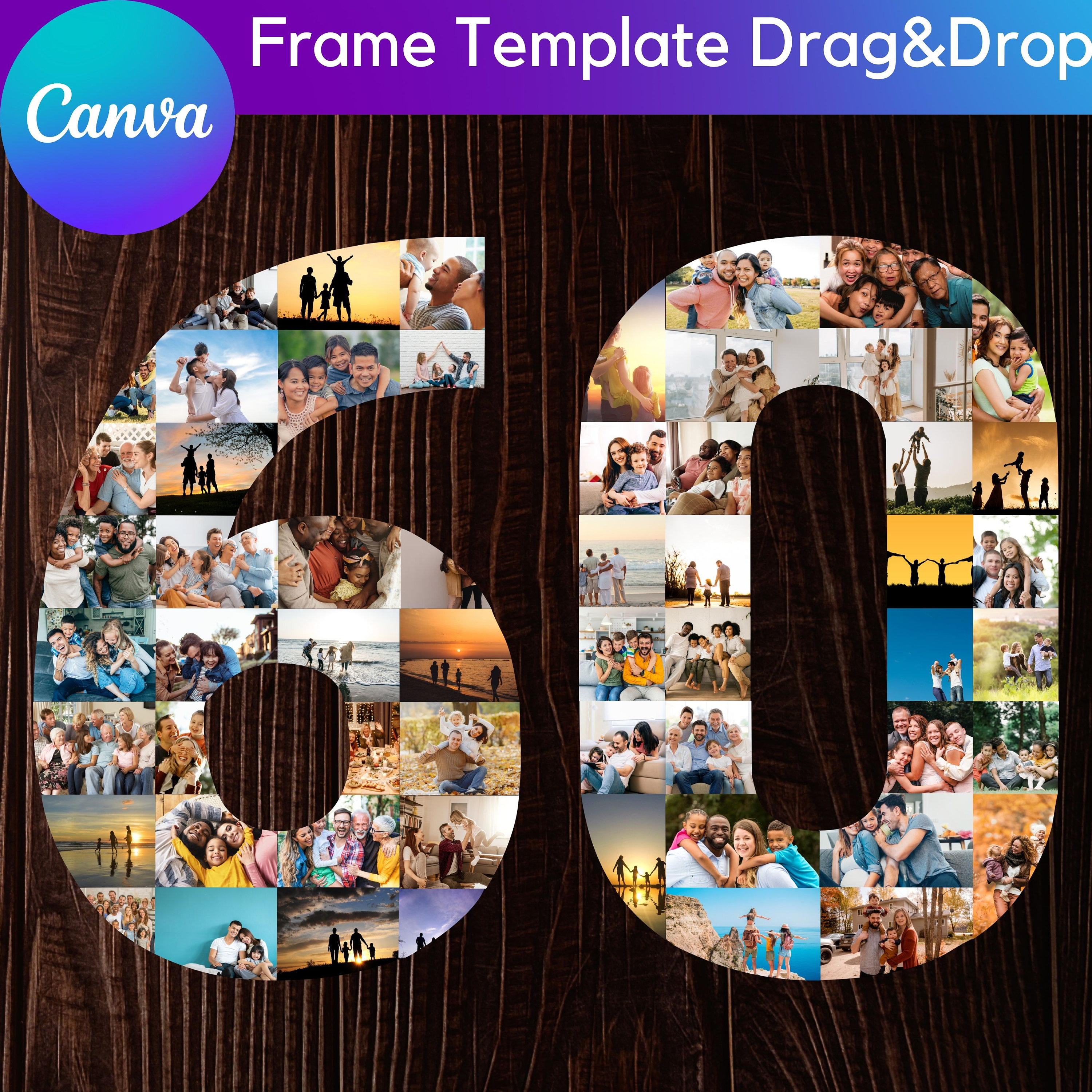 60 Sixty Number Collage Canva Frame Template,editable Canva for a ...