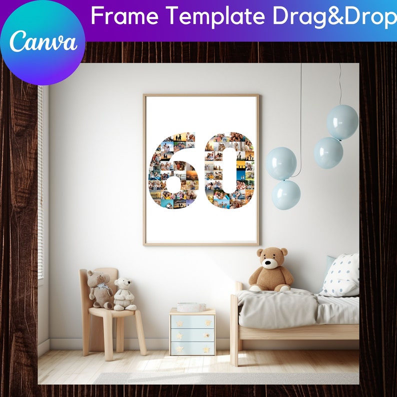 60 Sixty Number Collage Canva Frame Template,editable Canva for a ...