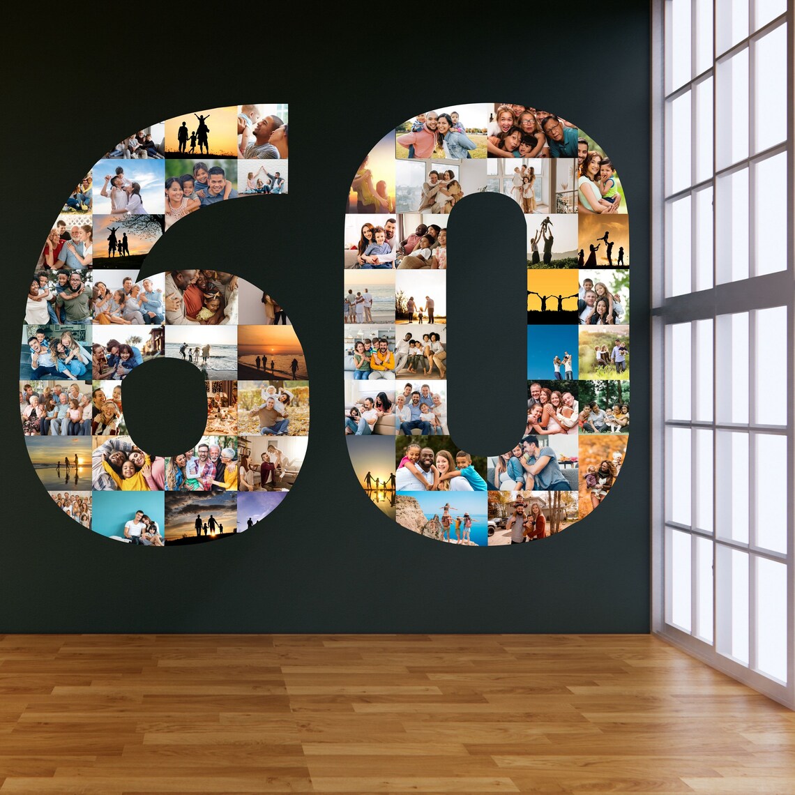60 Sixty Number Collage Canva Frame Template,editable Canva for a ...