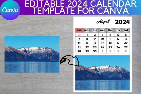 2024 Calendar Canva Frame Template,canva Calendar Mockup,fully Editable ...