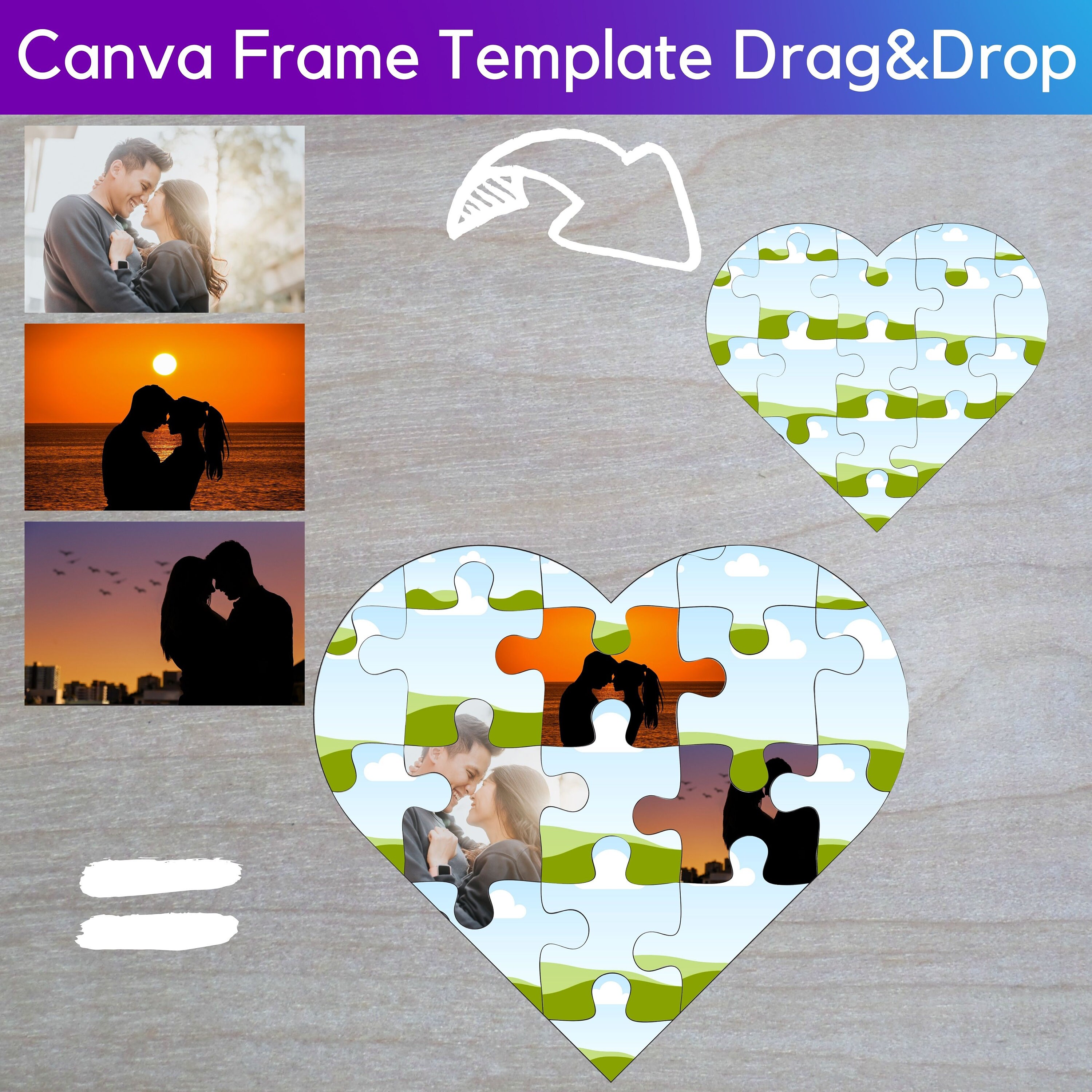 Heart Jigsaw Puzzle Photo Collage Canva Frame Template Bundle,valentine ...