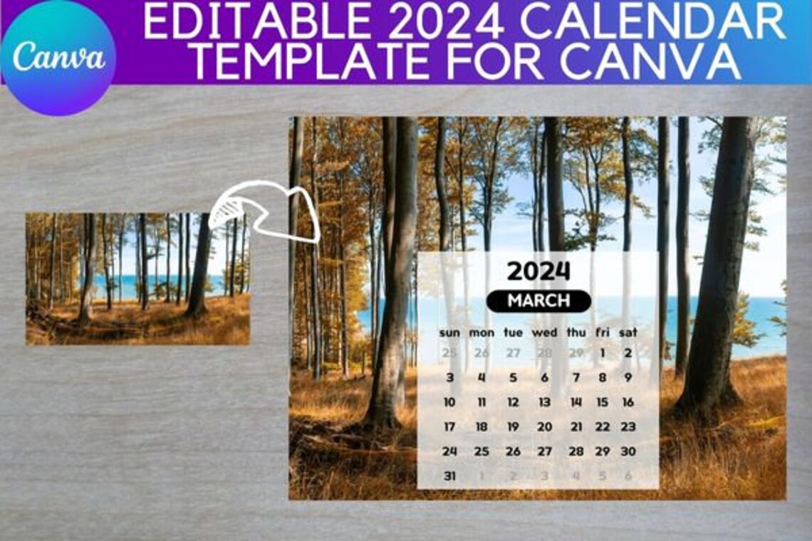 2024 Calendar Canva Frame Template,canva Calendar Mockup,fully Editable ...