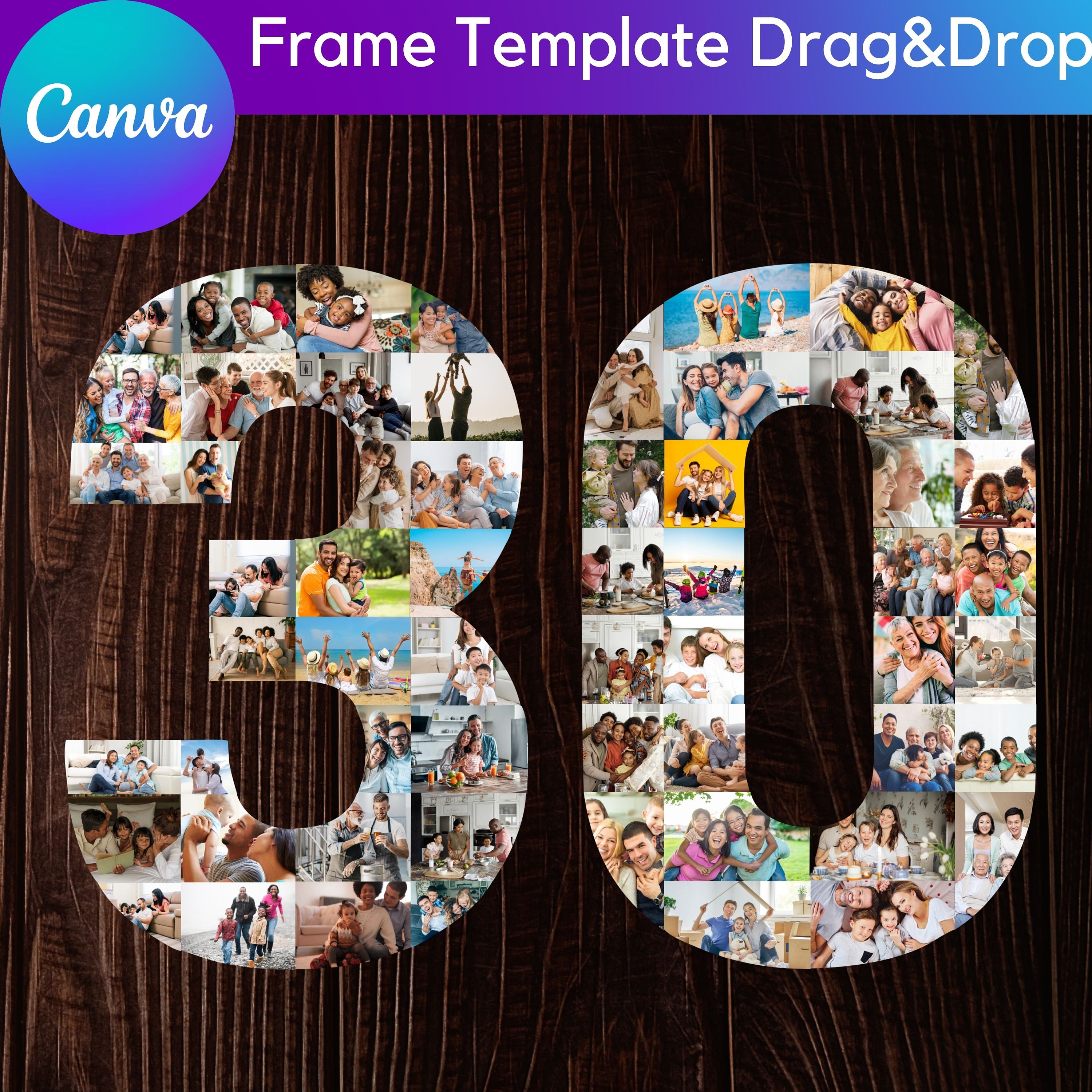30 Thirty Number Collage Canva Frame Template,editable Canva for a ...