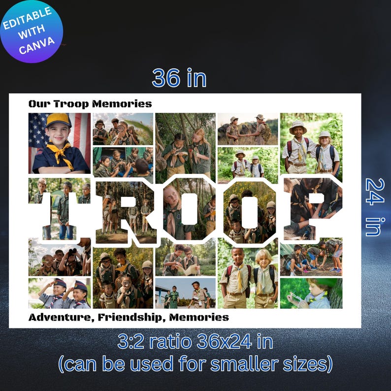 Scout Troop Photo Collage Template: Customizable Keepsake (digital ...