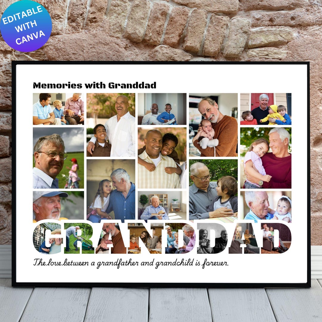 GRANDDAD Photo Collage Canva Frame Template, Grandfather Memorial Gift ...