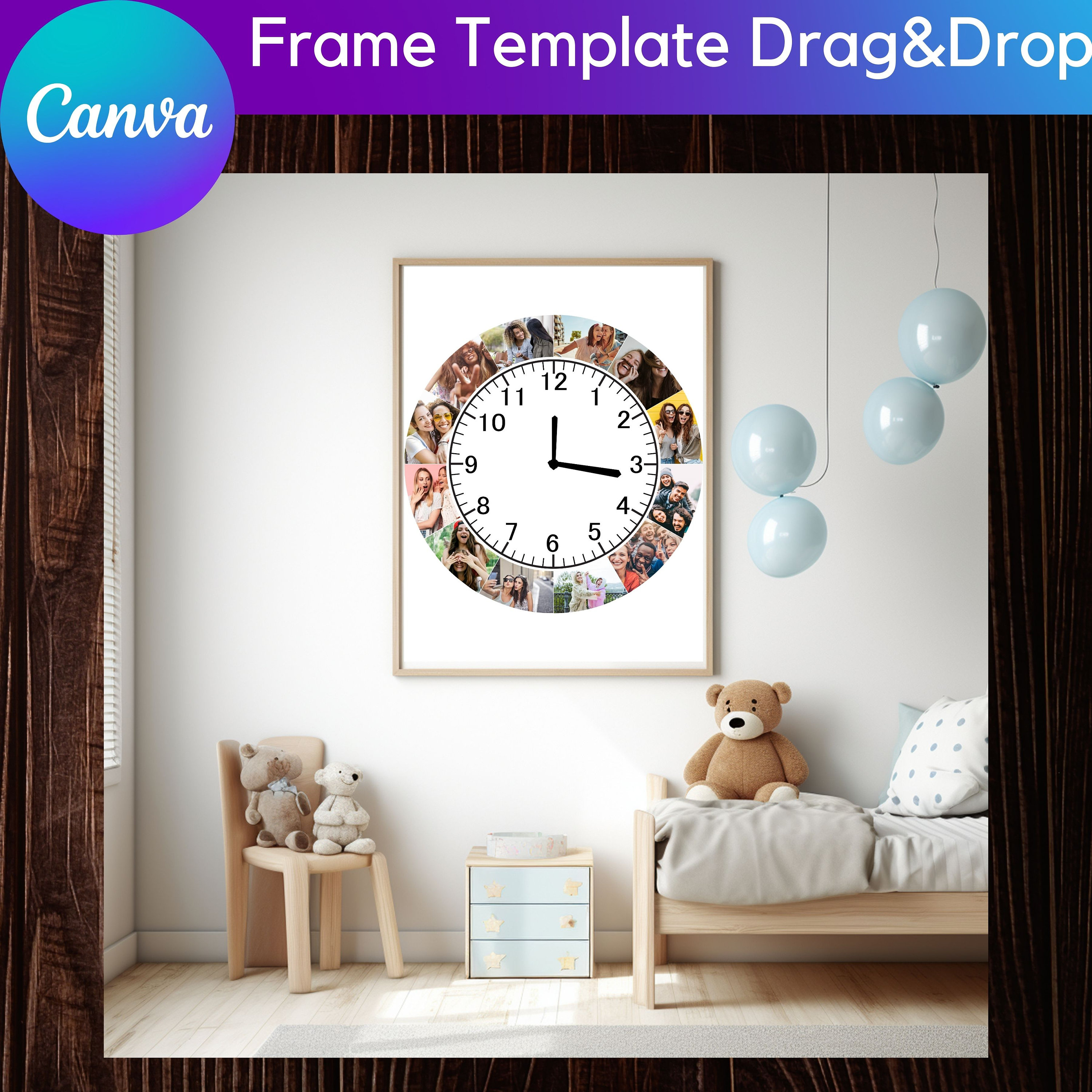 Clock Picture Collage Canva Frame Template,create Your Own Clock Photo ...