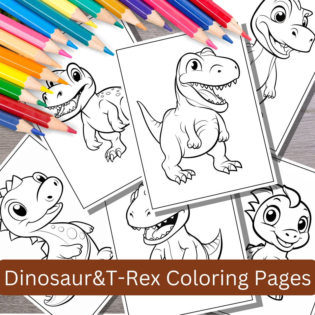 Cute Dinosaur and T-rex Coloring Pages for Kids,set of 24,toddlers ...