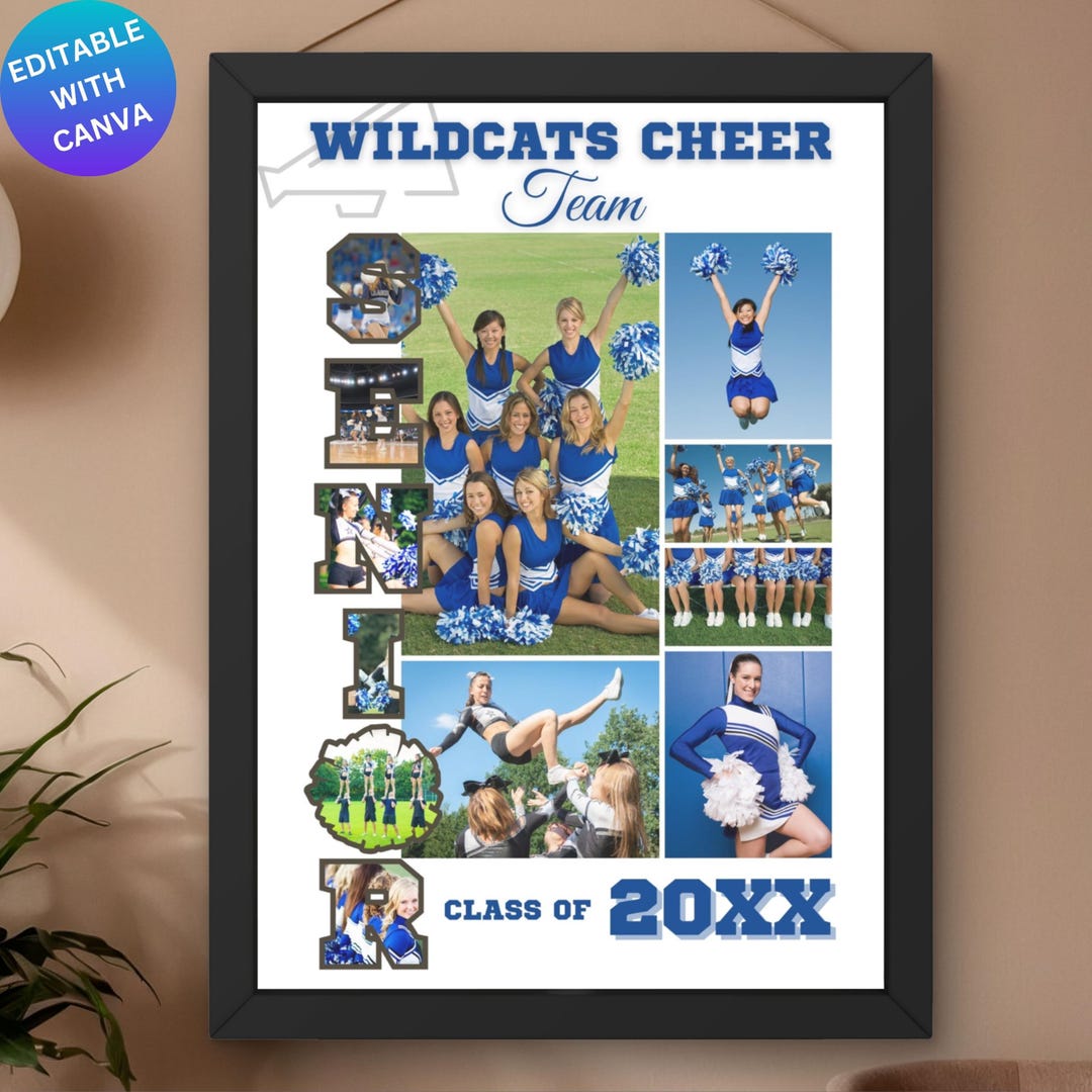 Cheerleader Senior Photo Collage Canva Frame Template, Editable Cheer ...