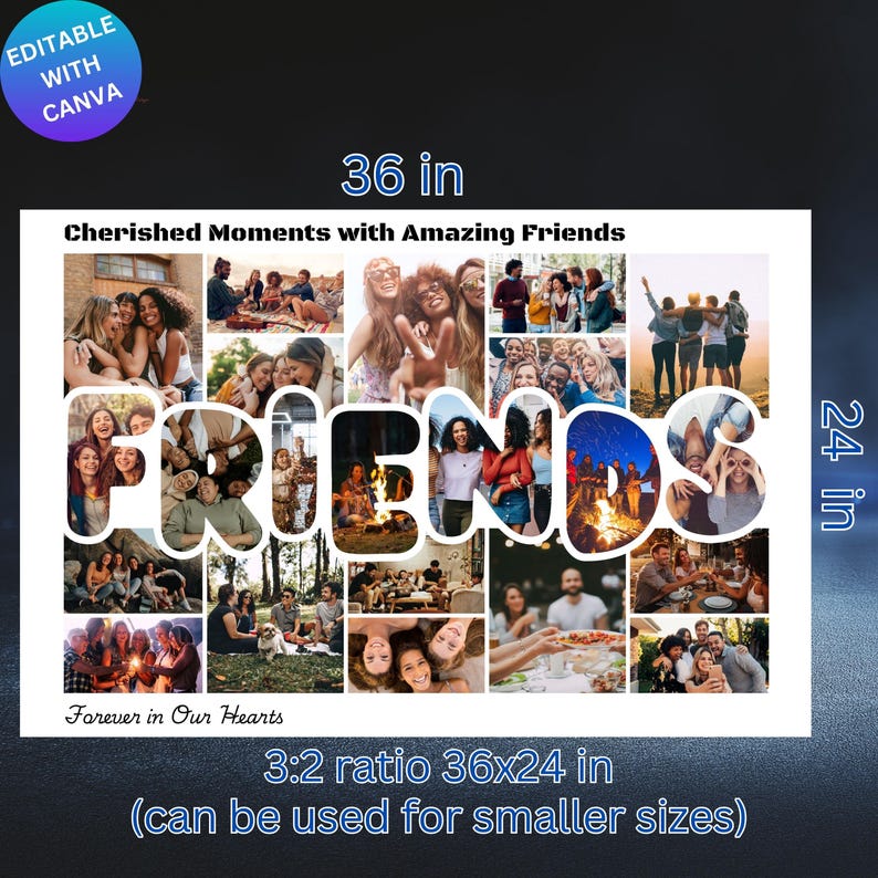 Friends Photo Collage Template: Customizable Memory Board (digital ...