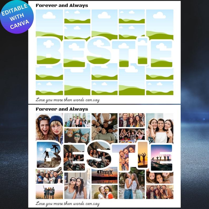 BESTIE Photo Collage Template: Editable BFF Picture Wall Art (digital ...