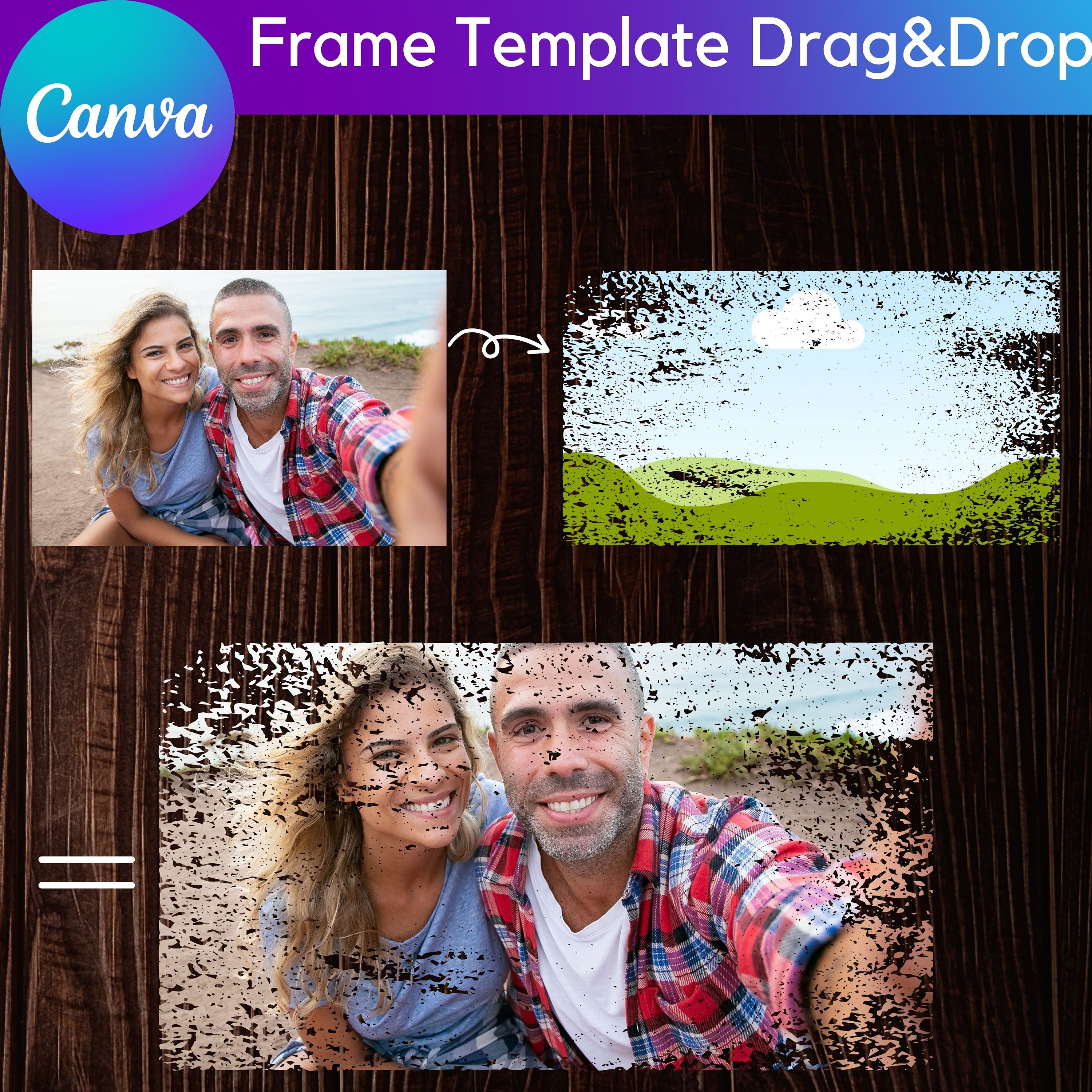 Bleach Effect Distressed Texture Canva Frames Bundle,easy Drag and Drop ...