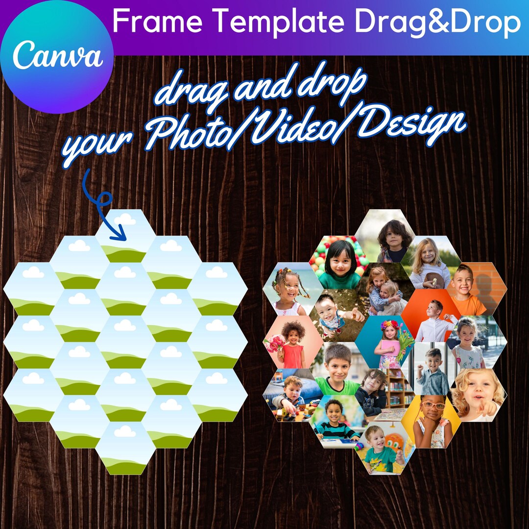 Honeycomb Photo Collage Canva Frame Template,editable Digital Download,diy Photo Display for ...