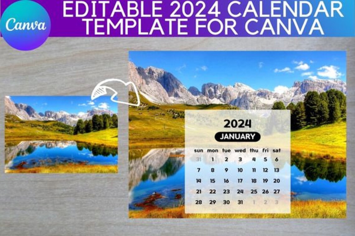 2024 Calendar Canva Frame Template,canva Calendar Mockup,fully Editable ...
