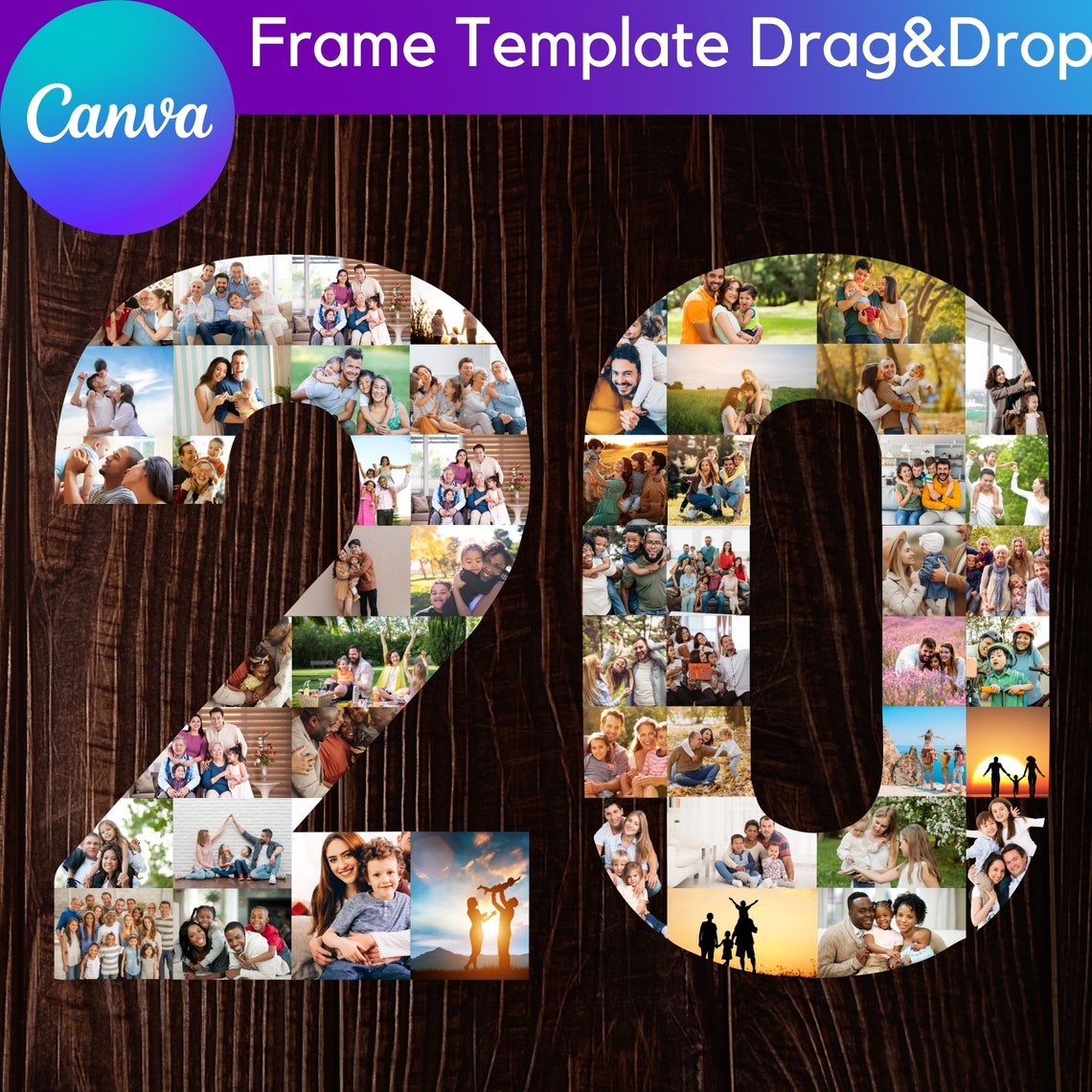 20 Twenty Number Collage Canva Frame Template,editable Canva for a ...