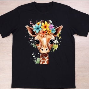 Cute Baby Giraffe Flower Clipart,giraffe Watercolor Png,baby Animal ...