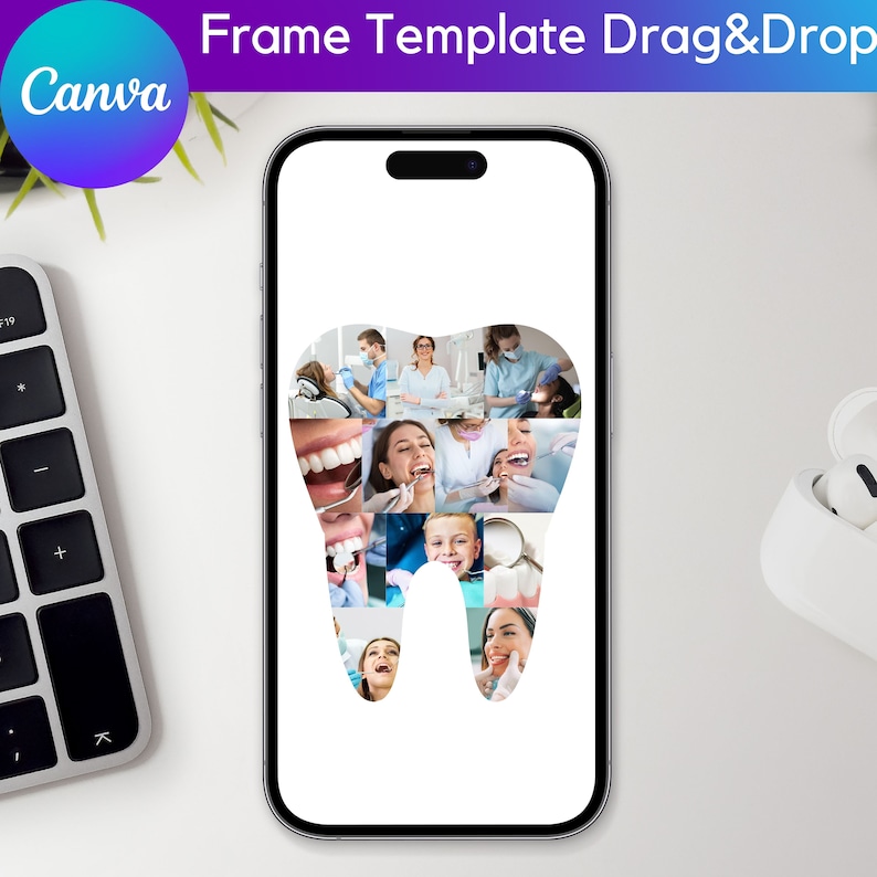 Tooth Collage Canva Frame Template: Dentist Photo Grid (digital ...