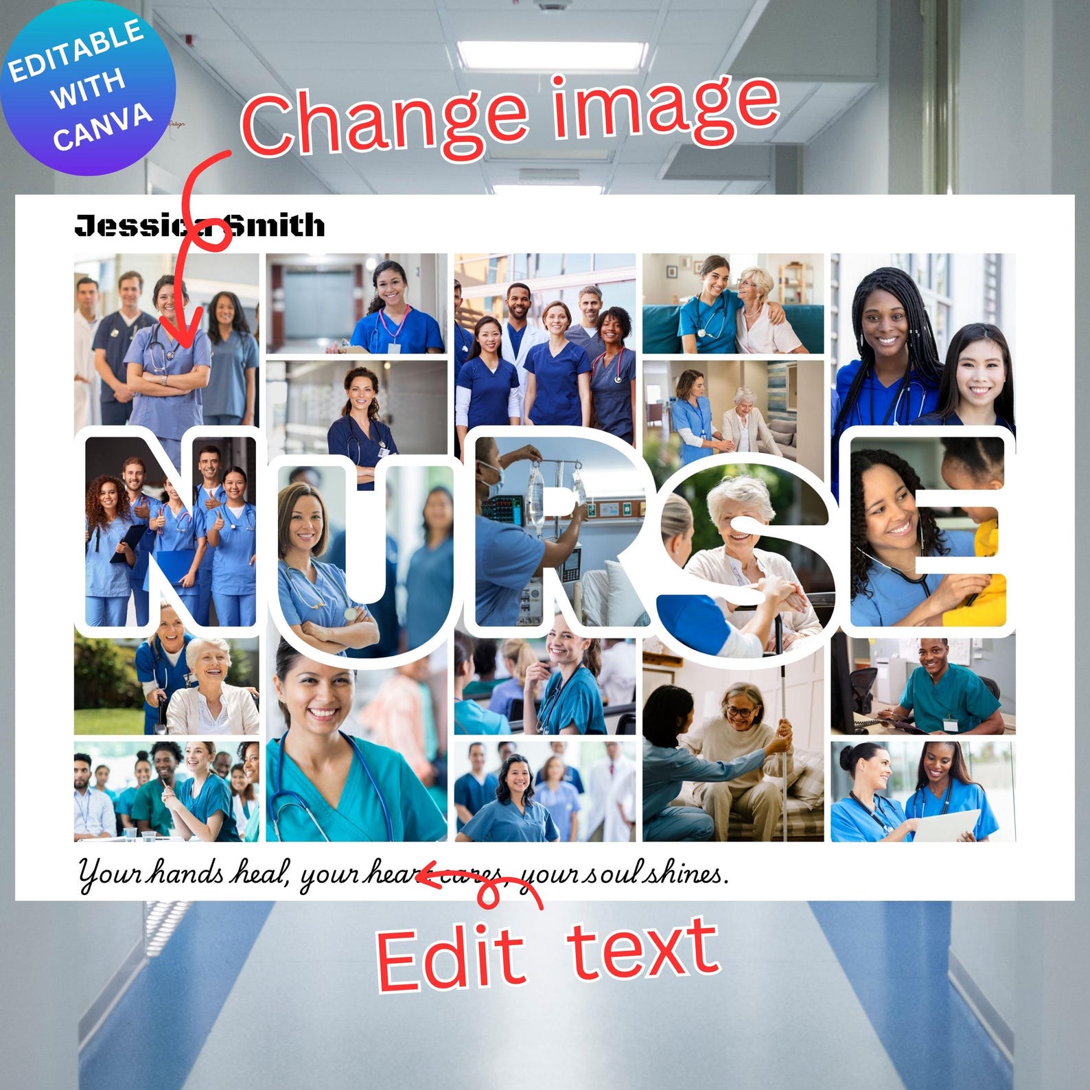Nurse Photo Collage Canva Frame Template: Customizable Gift (digital ...