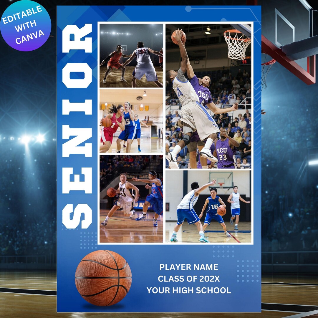 Basketball Senior Night Poster Template: Editable Canva Frame (digital ...