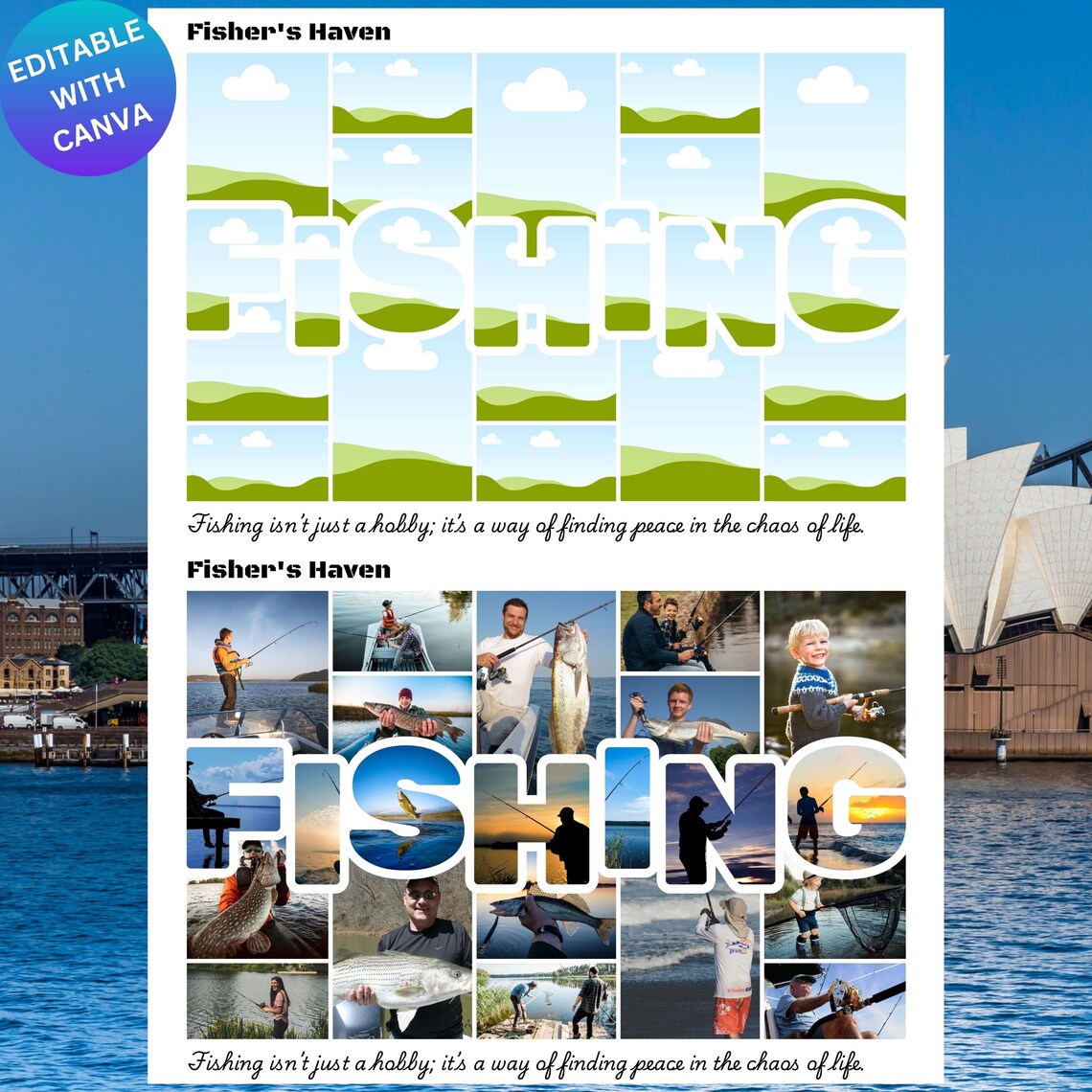 Fishing Photo Collage Canva Template: Fisherman Gift (digital Download ...